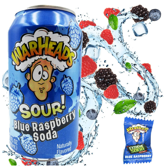 WarHeads Sour Blue Raspberry Soda 355ml - Box 12 τμχ | American Corner B2B