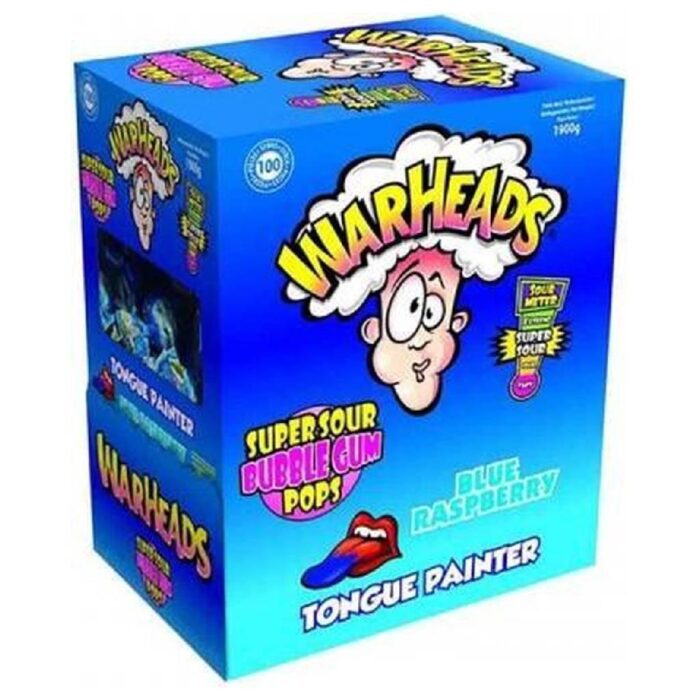 Warheads Sour Bubble Gum Pops Blue Ras 100 τμχ | American Corner B2B